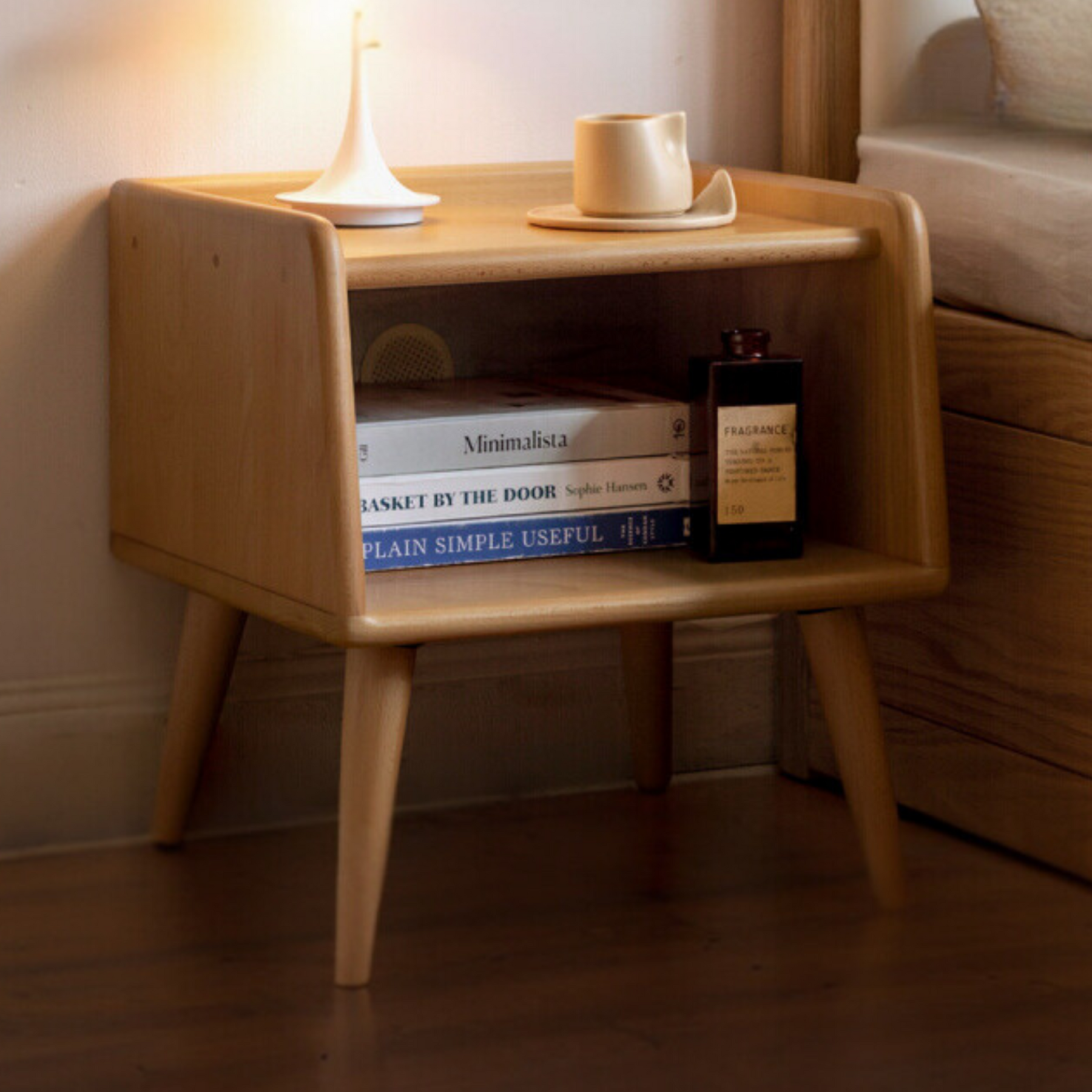 full solid wood bedside table modern minimalist European beech bedside ...