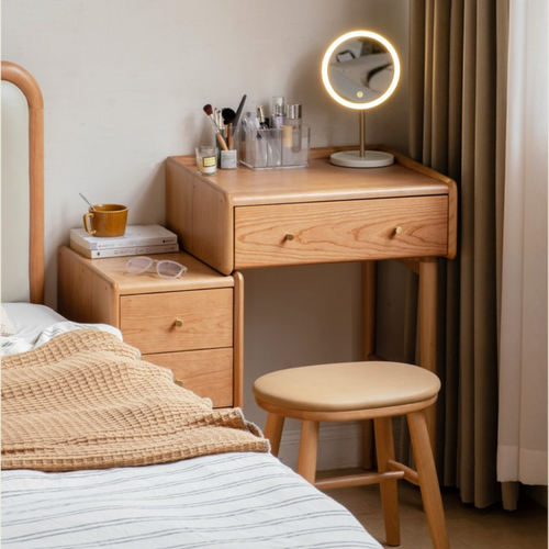 Solid wood dressing table cabinet integrated small apartment telescopic ...