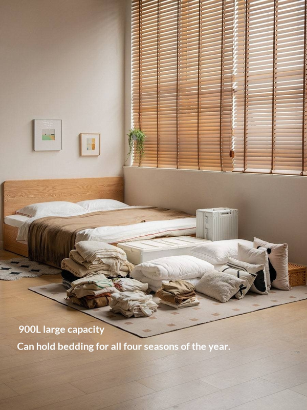 Oak, Beech Solid Wood Box Bed — Minimalist Side-Opening Storage Bed