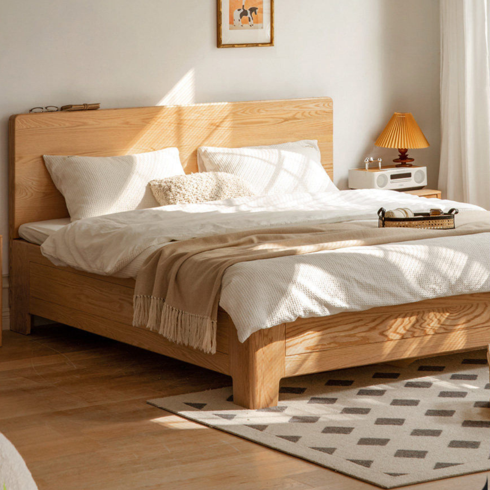 Oak Solid Wood Box Bed — Modern Minimalist Bed