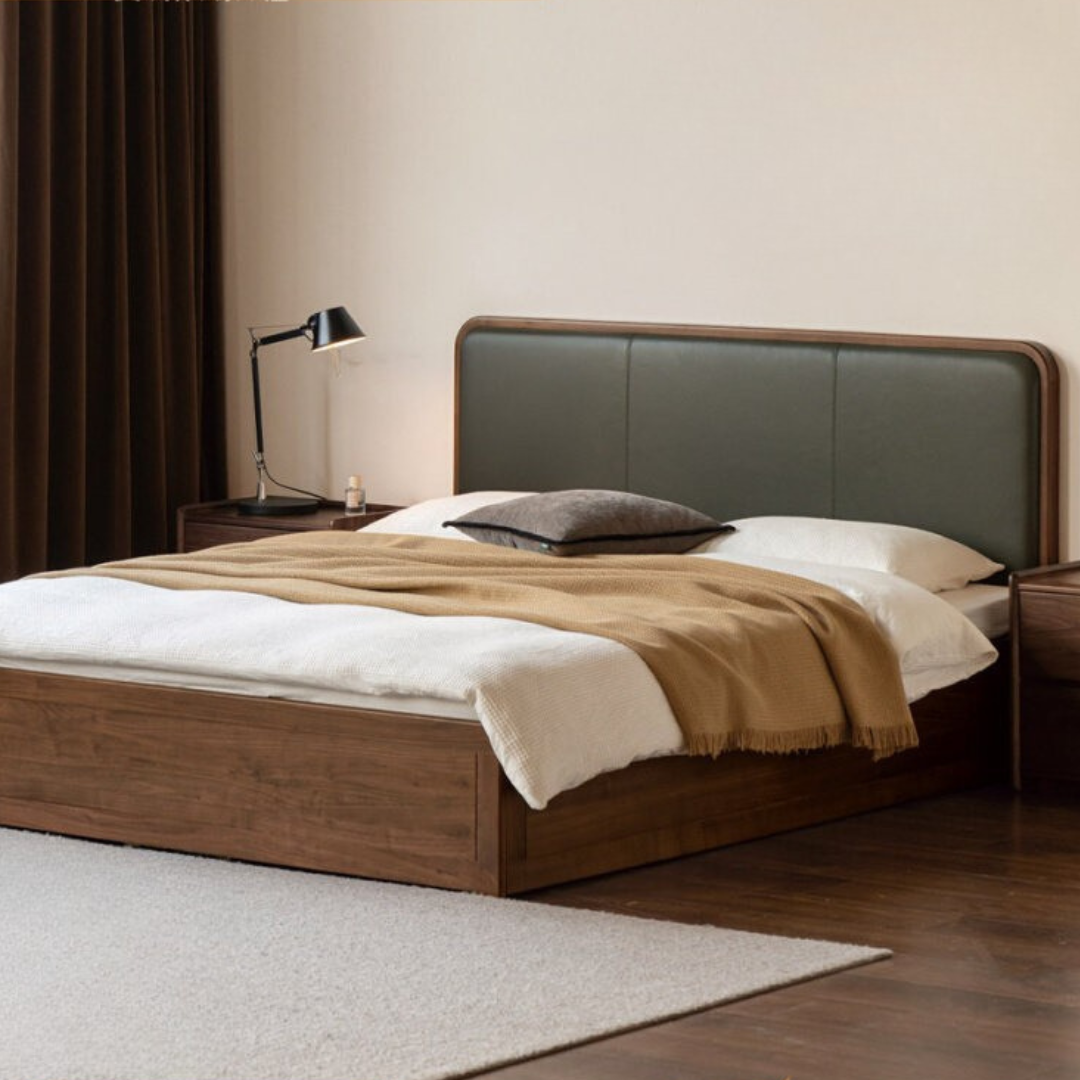 Black Walnut Solid Wood Box Bed — Soft Headboard, Italian Light Luxury