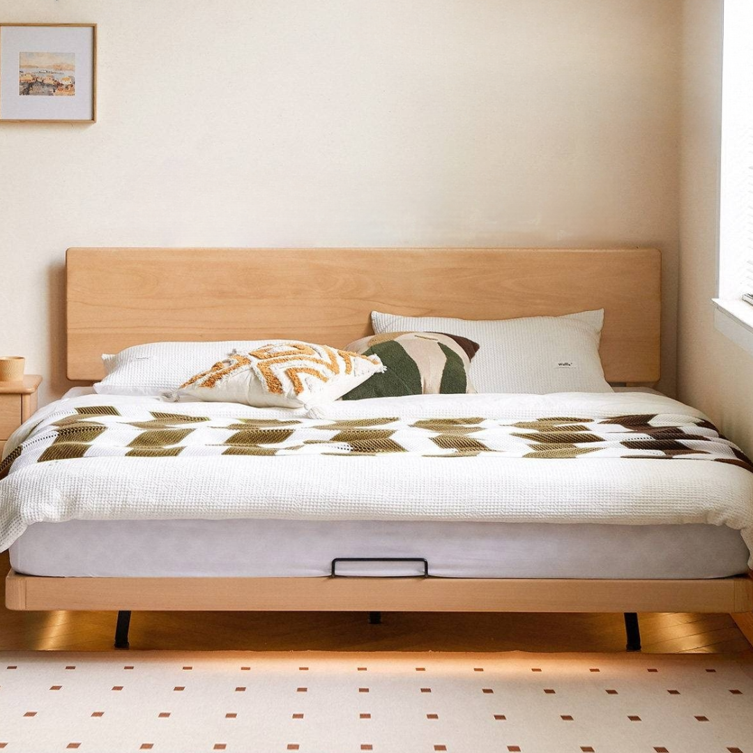 European Beech Solid Wood Bed — Nordic Minimalist Style