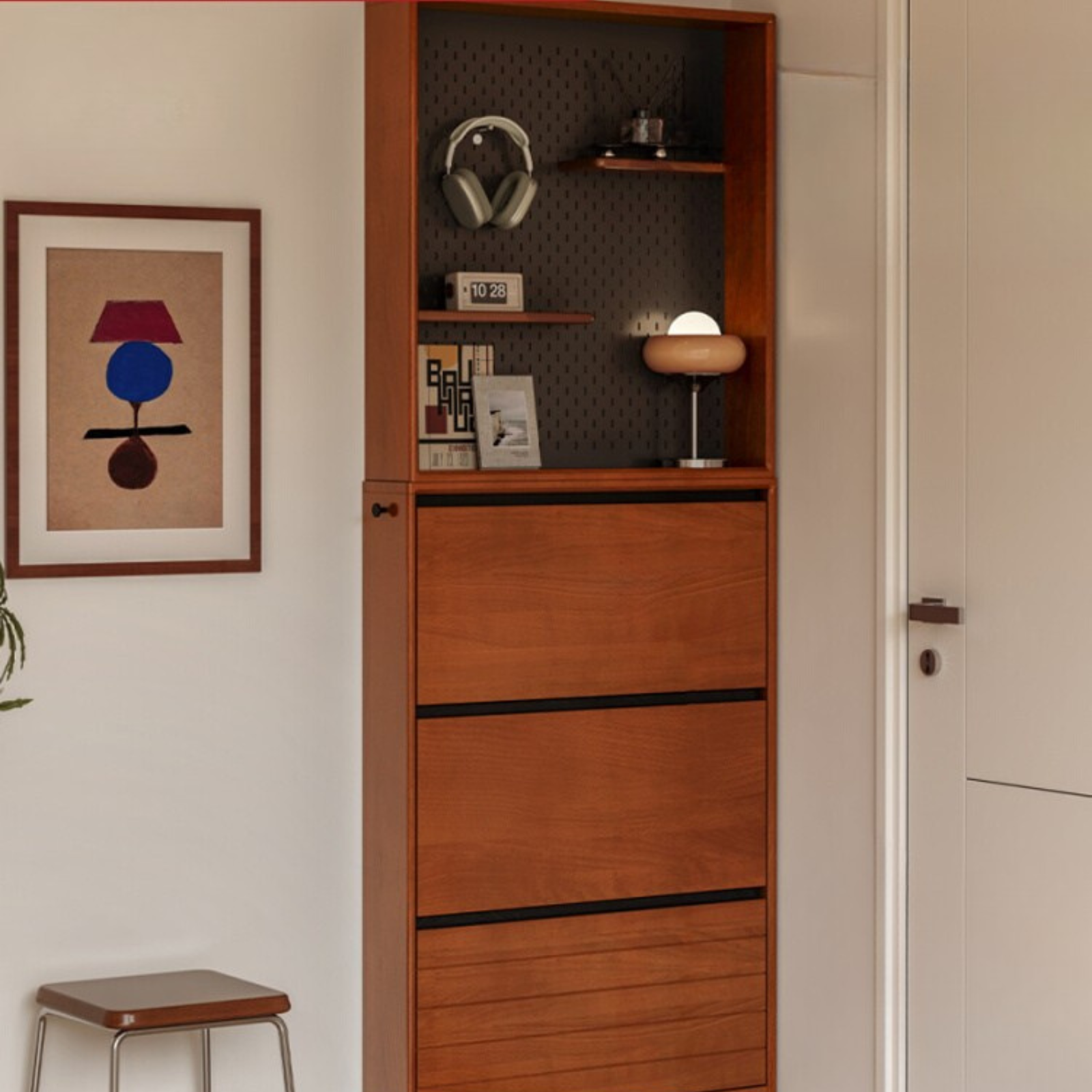 Poplar Solid Wood Poplar Solid Wood Flip Door Shoe Cabinet, Mid Centur