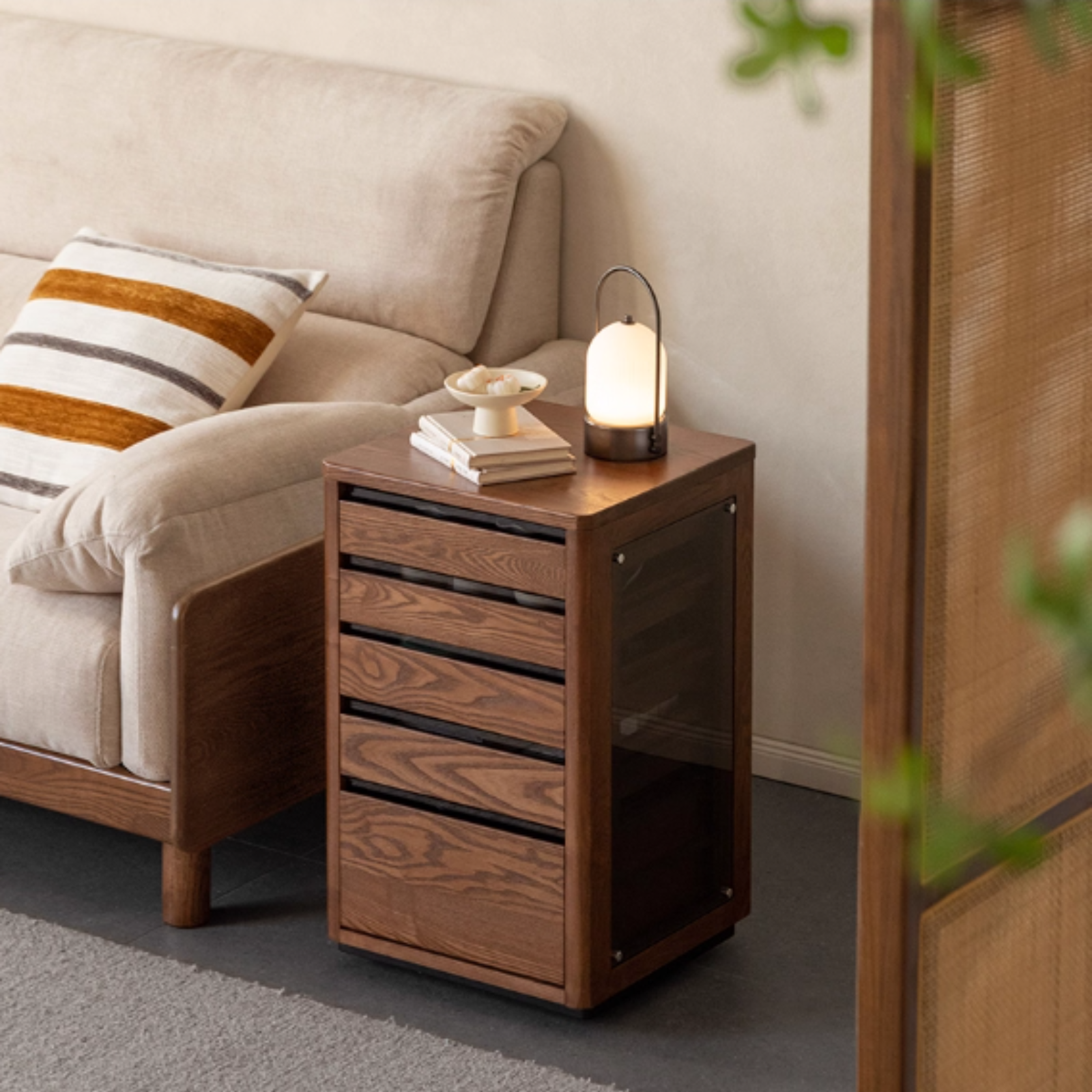 Ash, Black Walnut Solid Wood Mobile Kettle Integrated Tea Cabinet