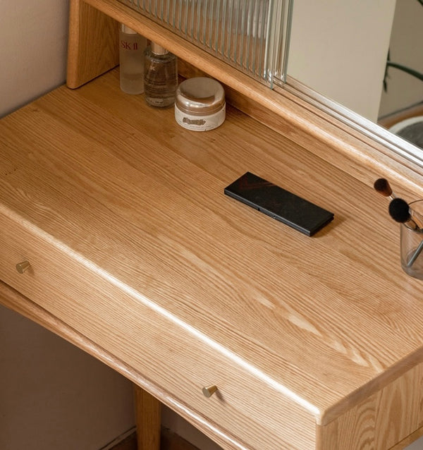 Oak Solid Wood Dressing Table Hidden Makeup Mirror