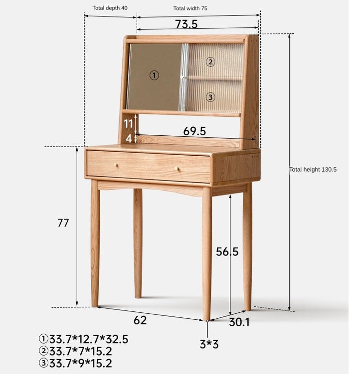 Oak solid wood Dressing table Hidden makeup mirror: