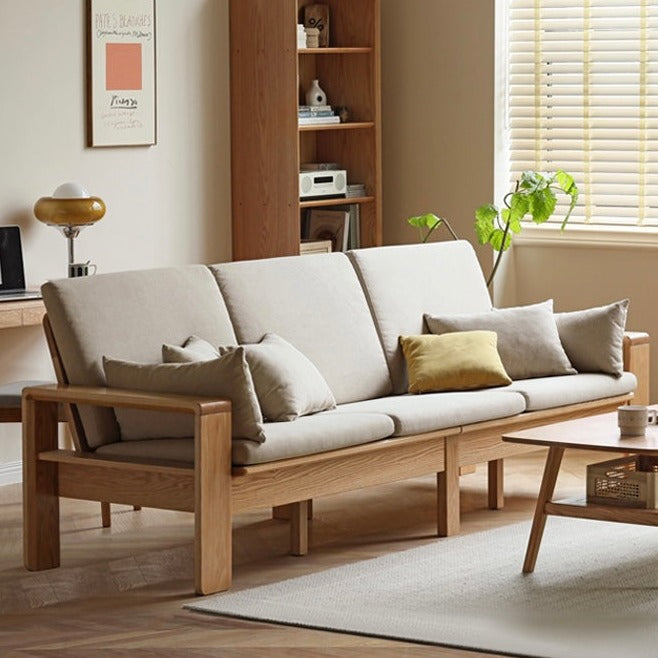 solid wood sofa modern simple winter and summer dual-use straight sofa ...