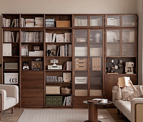 Solid Wood Bookcase Simple Black Walnut Display Cabinet Nordic Study ...