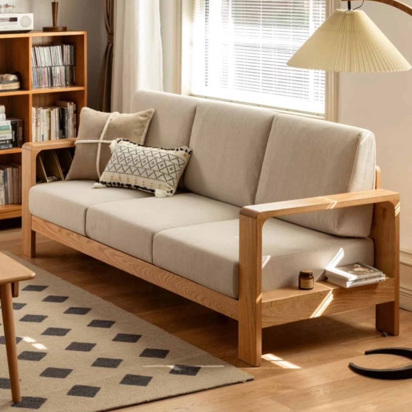 Solid Wood Sofa New Chinese Style Three Person Sofa Small Unit Simple ...