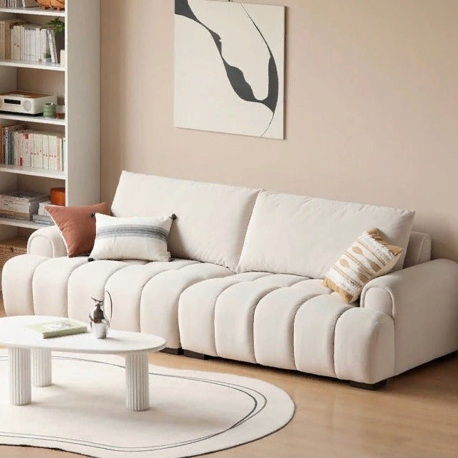 Fabric Sofa Cream Wind Cat Scratch Cloth Straight Row Sofa Small Family ...