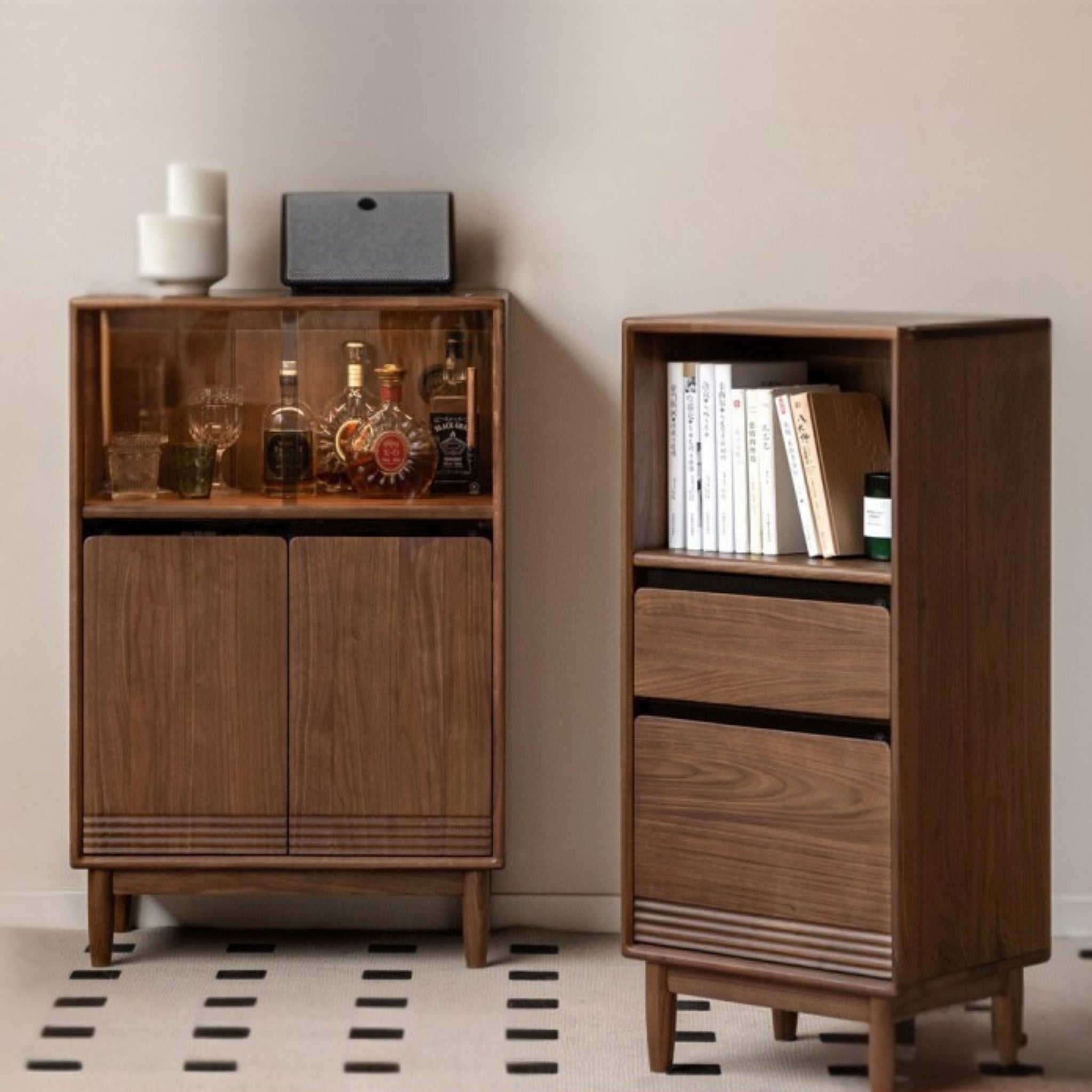 Black Walnut Solid Wood Modern Side Cabinet