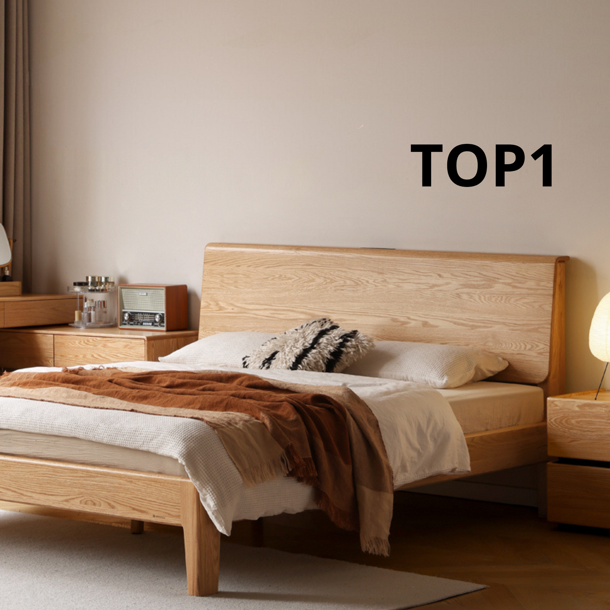 Solid Wood Bed Modern Simple Oak Double Bed Nordic Bedroom Home Wood ...