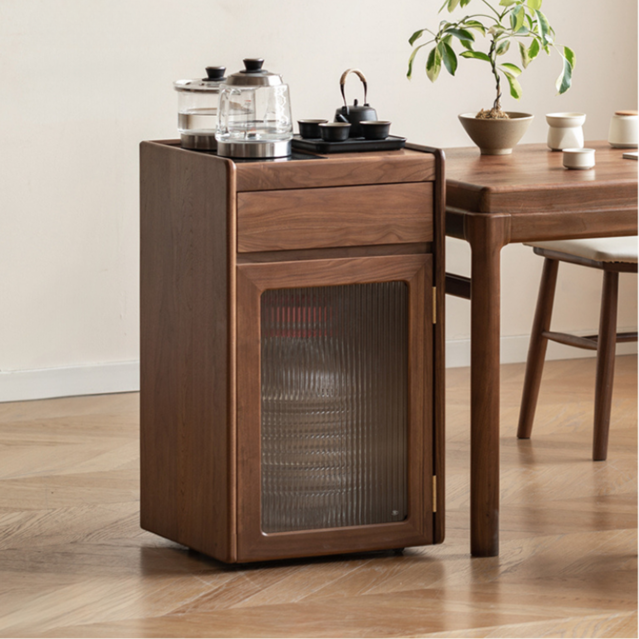 solid wood tea cabinet kettle integrated tea bar machine black walnut ...