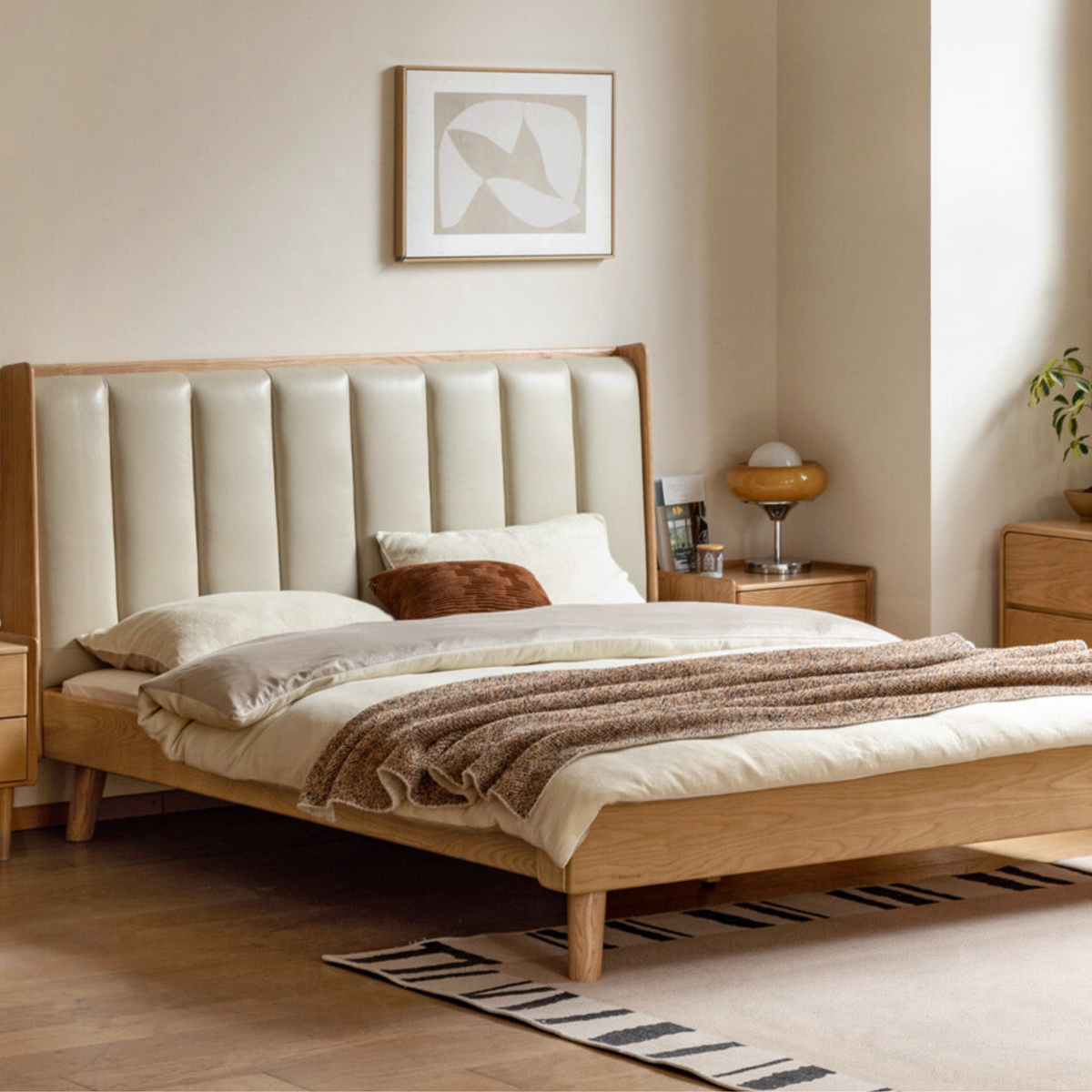 Solid Wood Bed Modern Simple Technology Cloth Bed Oak Upholstered Bed ...