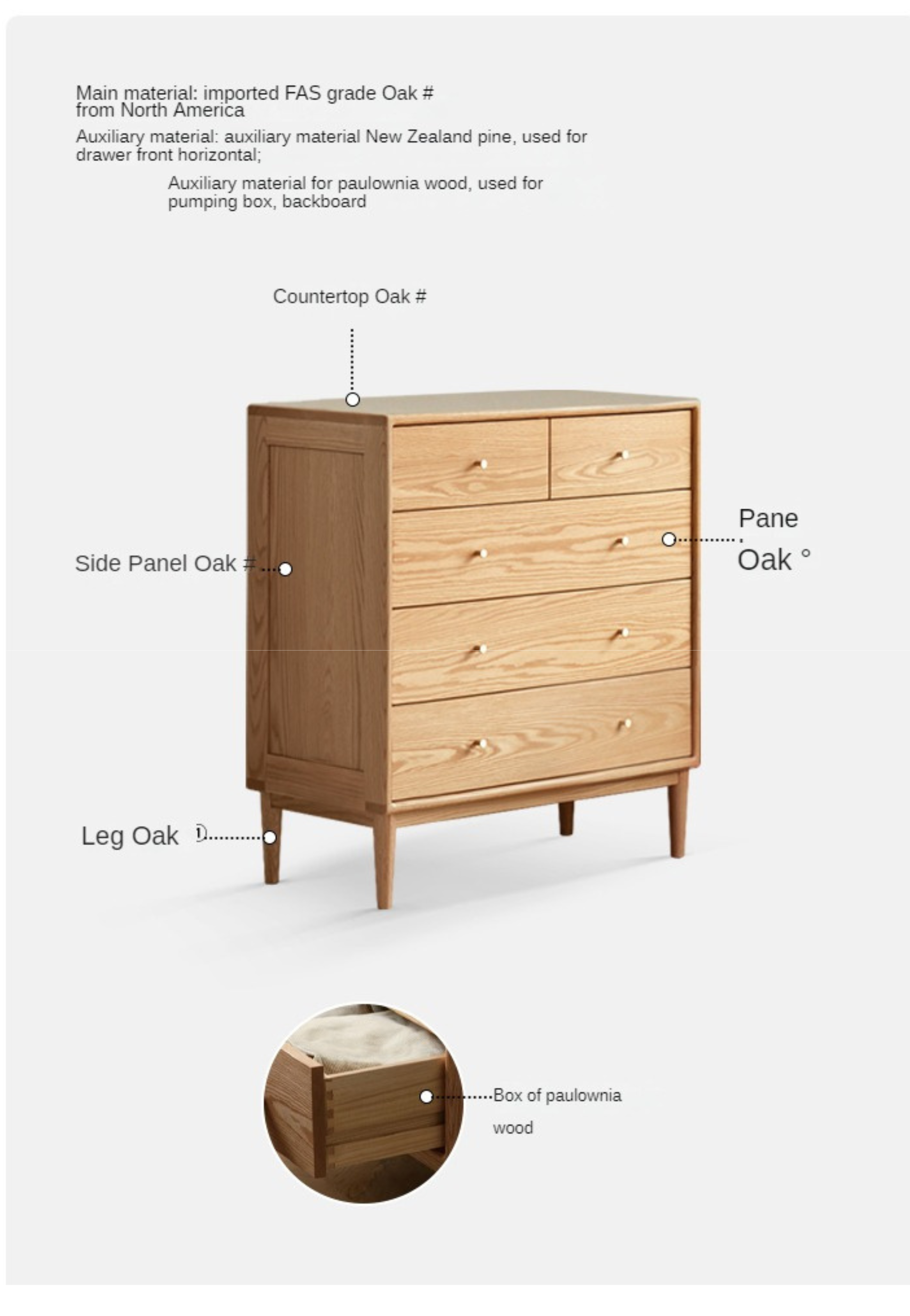 Oak solid wood Chest of drawers: