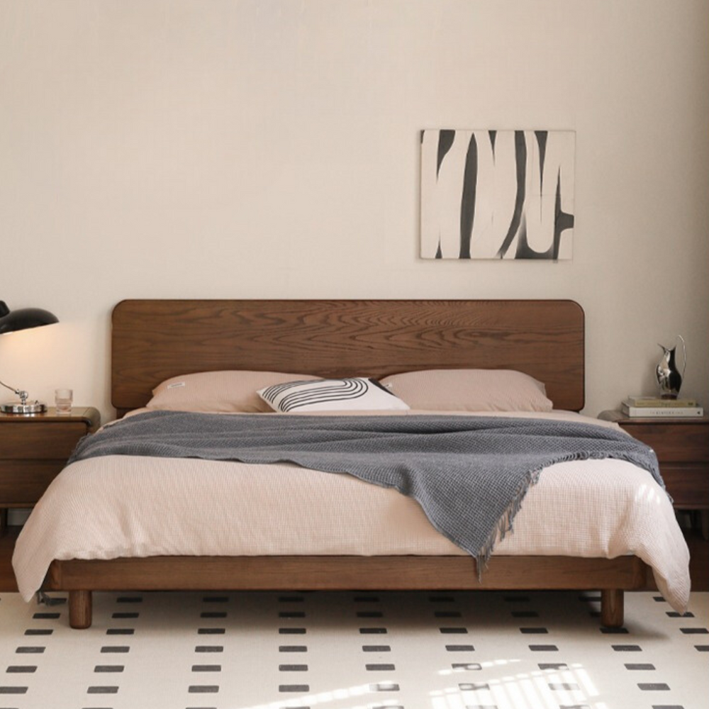 solid wood bed modern simple oak edge bed Nordic bedroom double bed ...