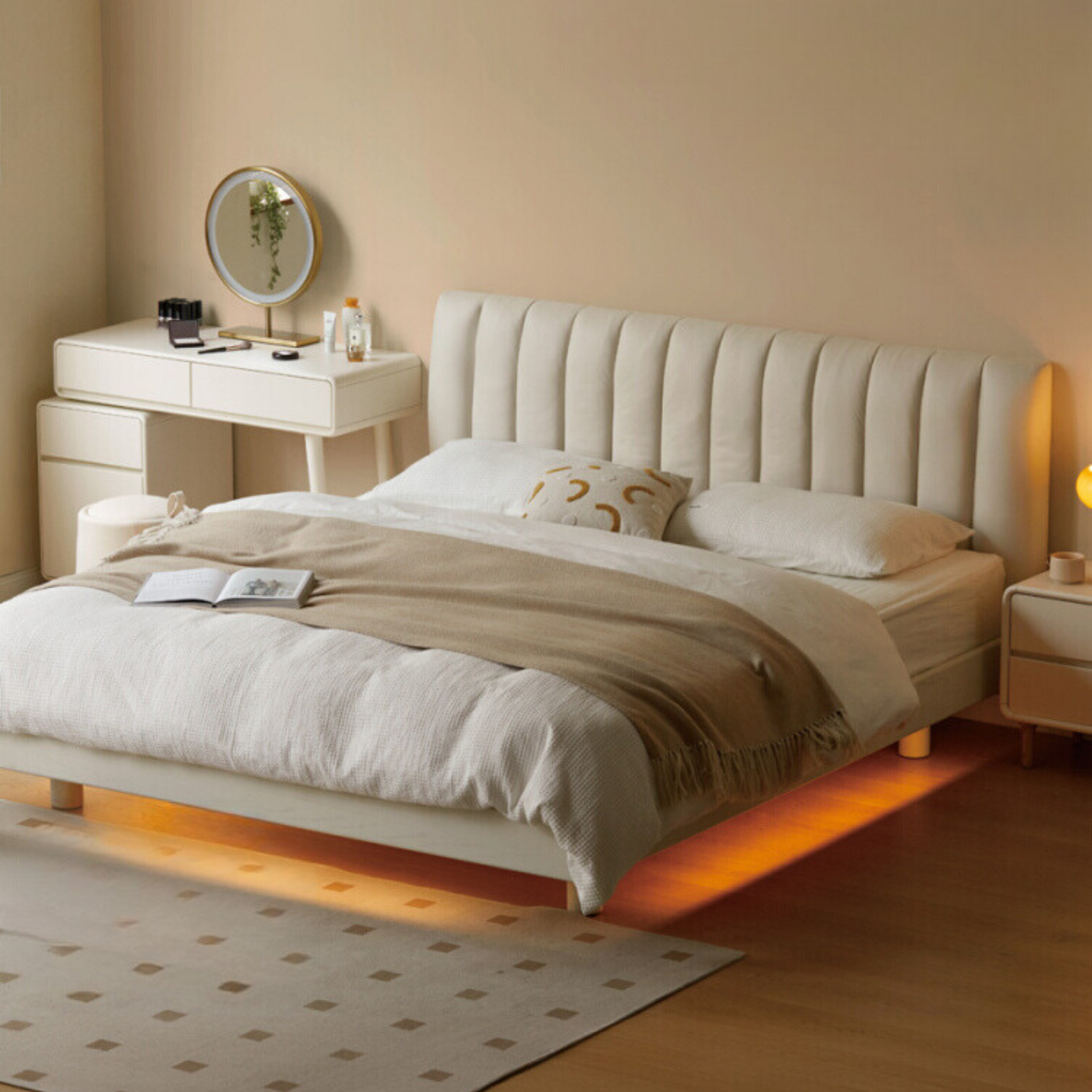 Solid Wood Bed Cream Breeze Bedroom Oak Suspended Bed Minimalist ...