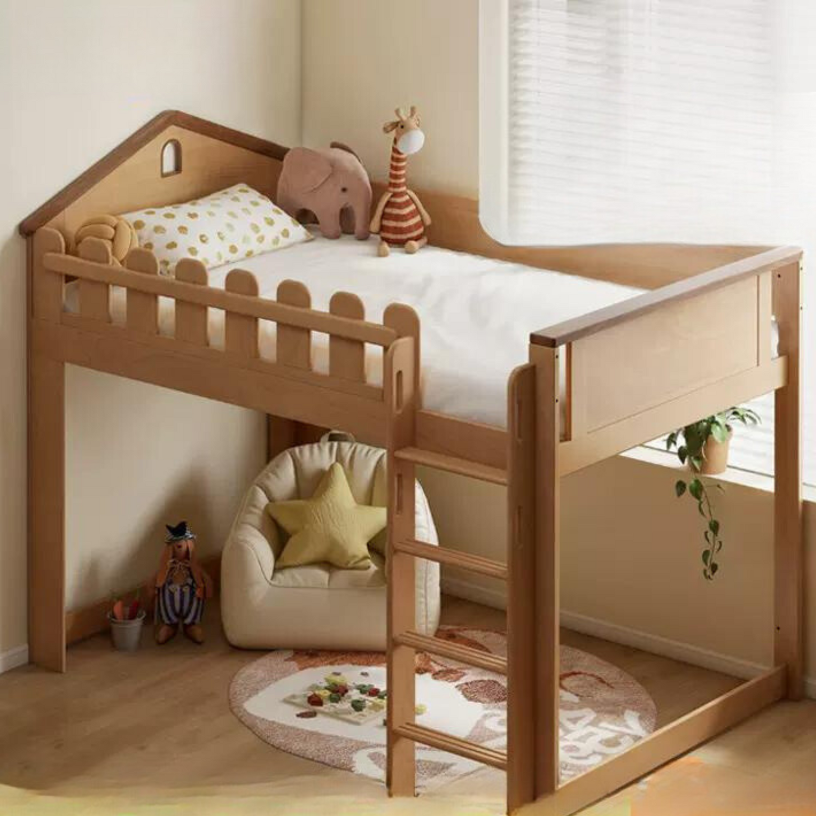 Beech solid wood Multi-functional high bed