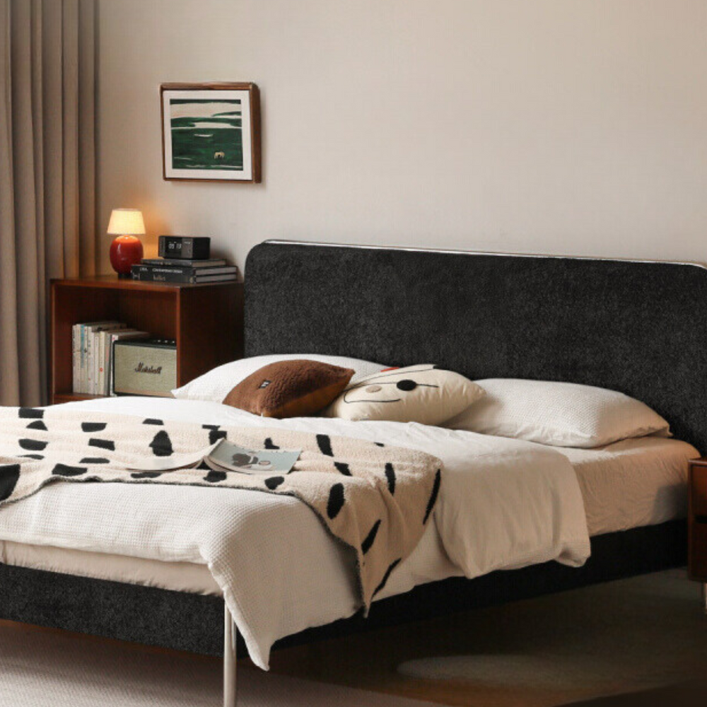 Fabric Bed Home Antique Style Soft Double Bed Bedroom Black Bauhaus ...