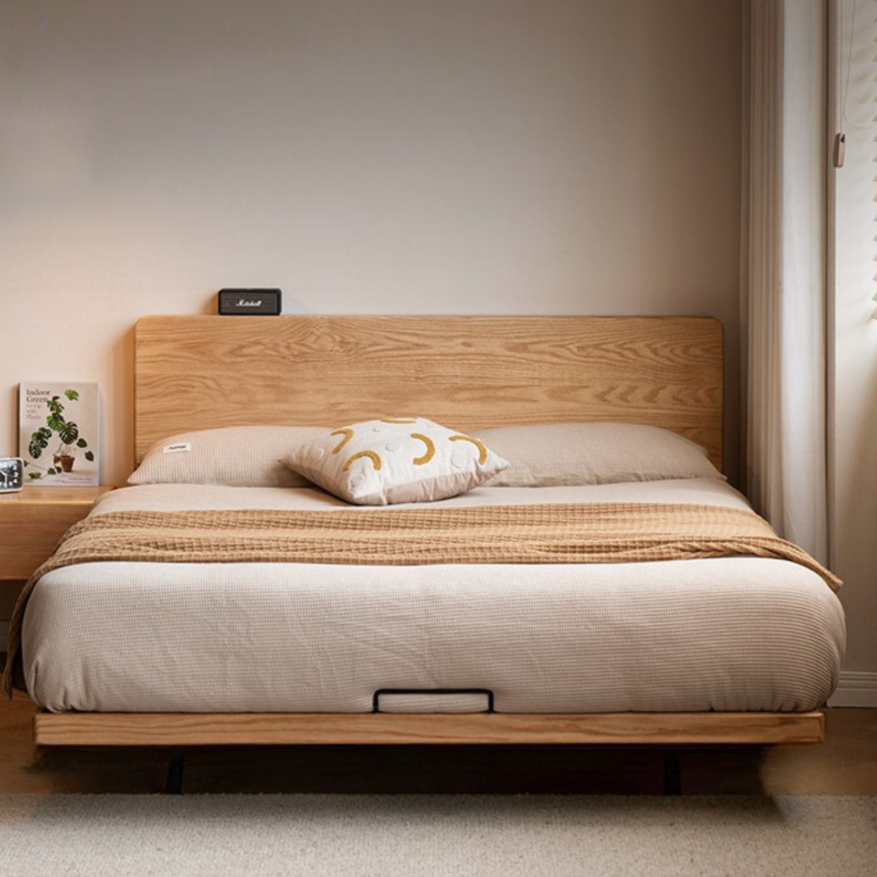 Solid Wood Bed Bedroom Furniture Double Bed Simple Oak Suspended Bed ...