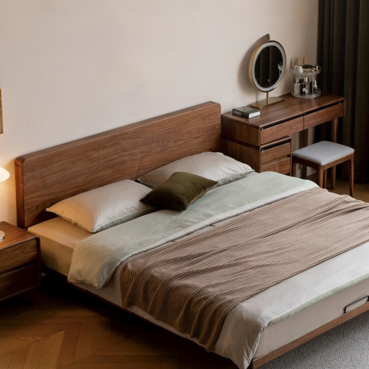 solid wood bed simple bedroom double bed small apartment black walnut ...