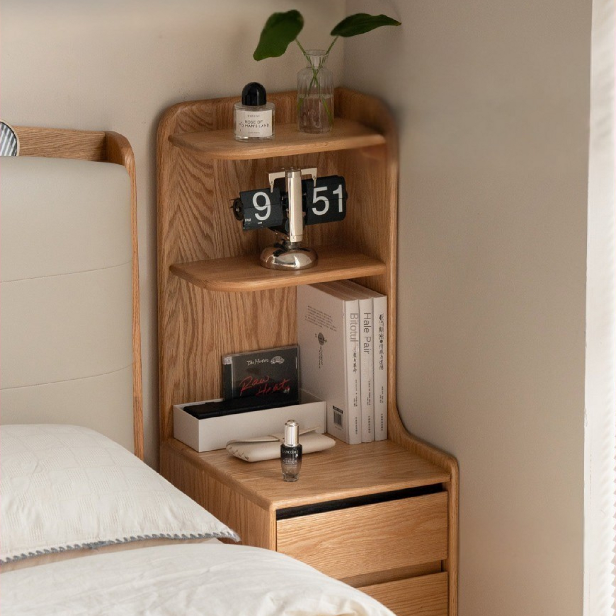 Solid Wood Bedside Table Bedroom Modern Simple Bedside Crack Storage ...