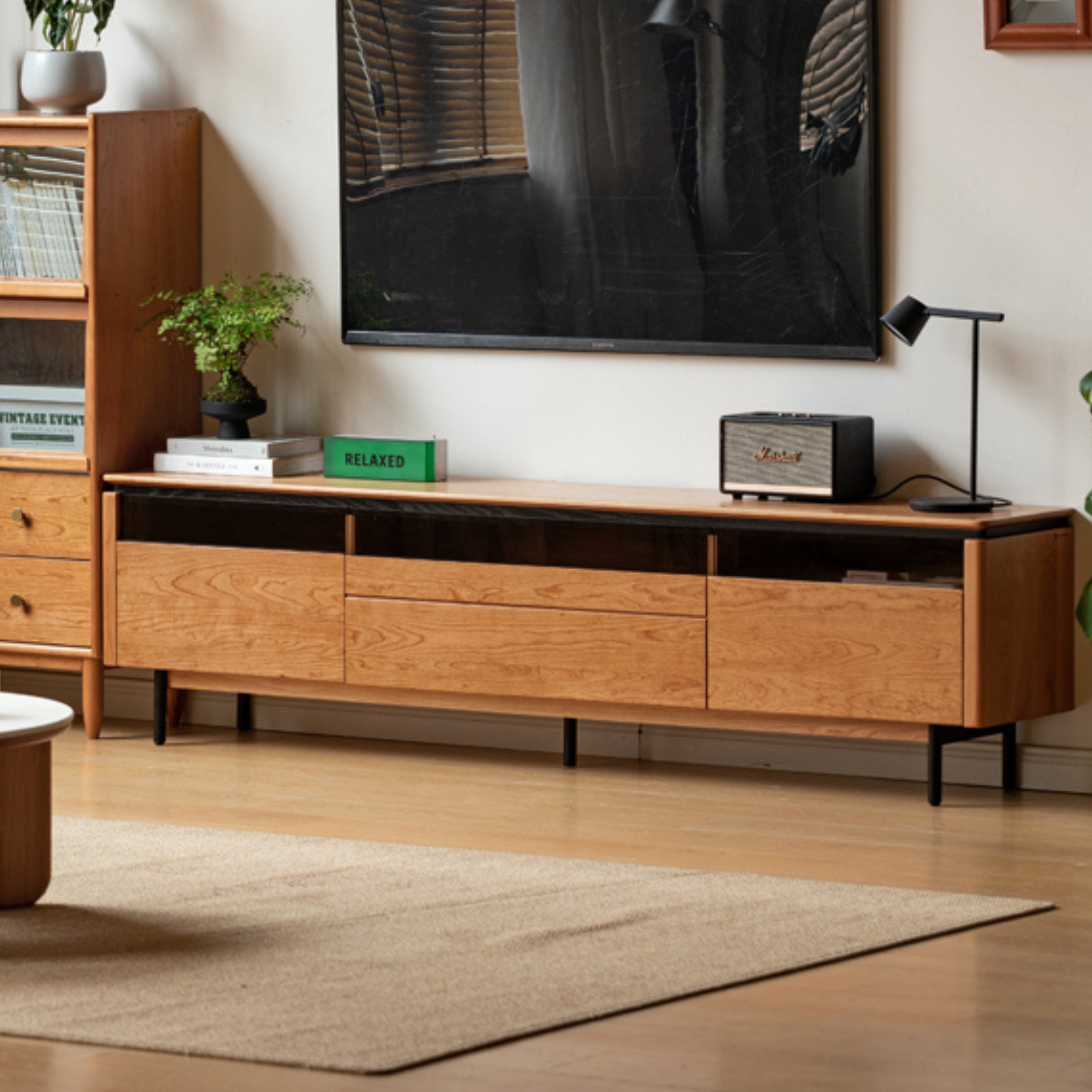 solid wood TV cabinet modern simple cherry wood storage cabinet living ...