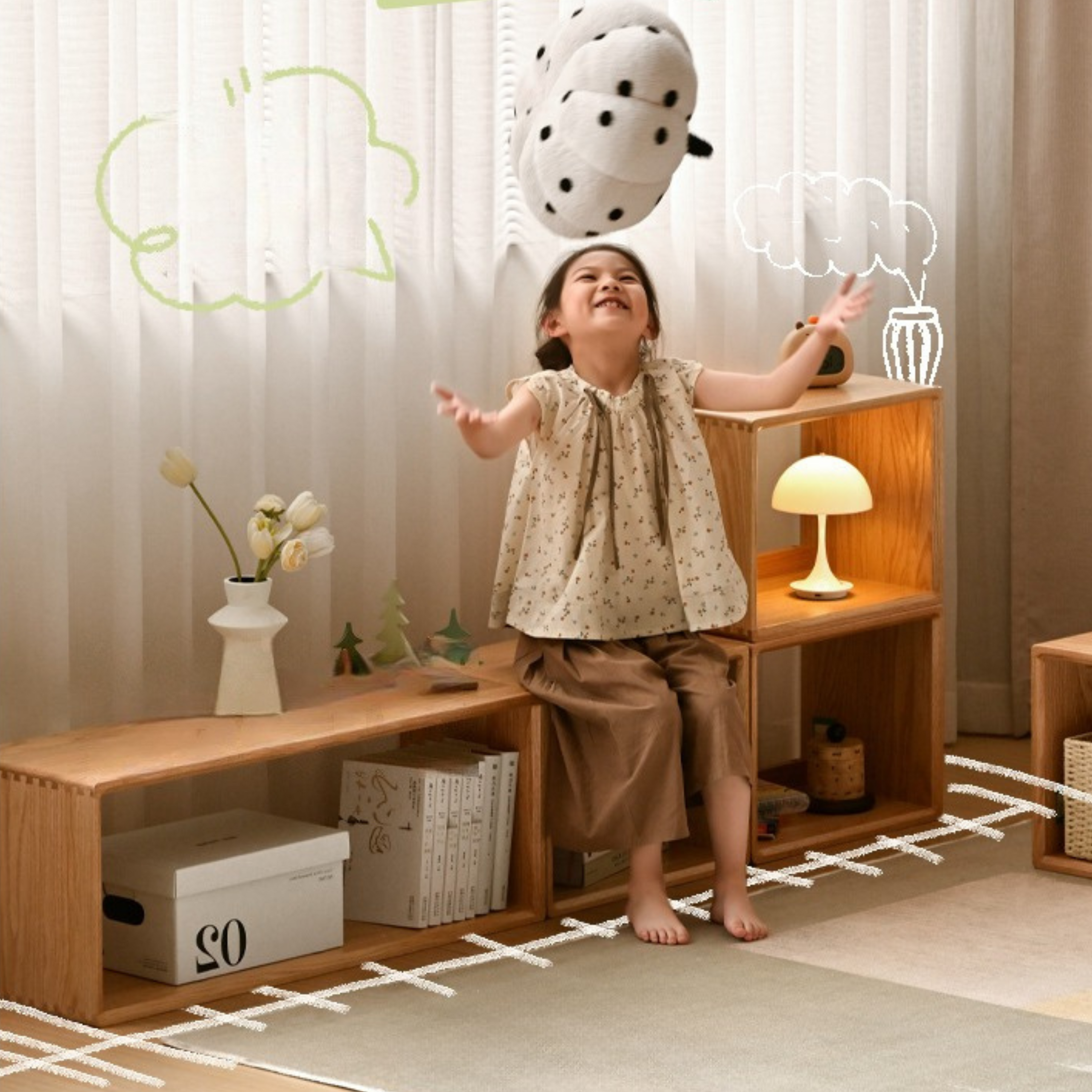 Black Walnut, Сherry, Oak, Poplar Solid Wood Kids Lattice Floor-To-Cei