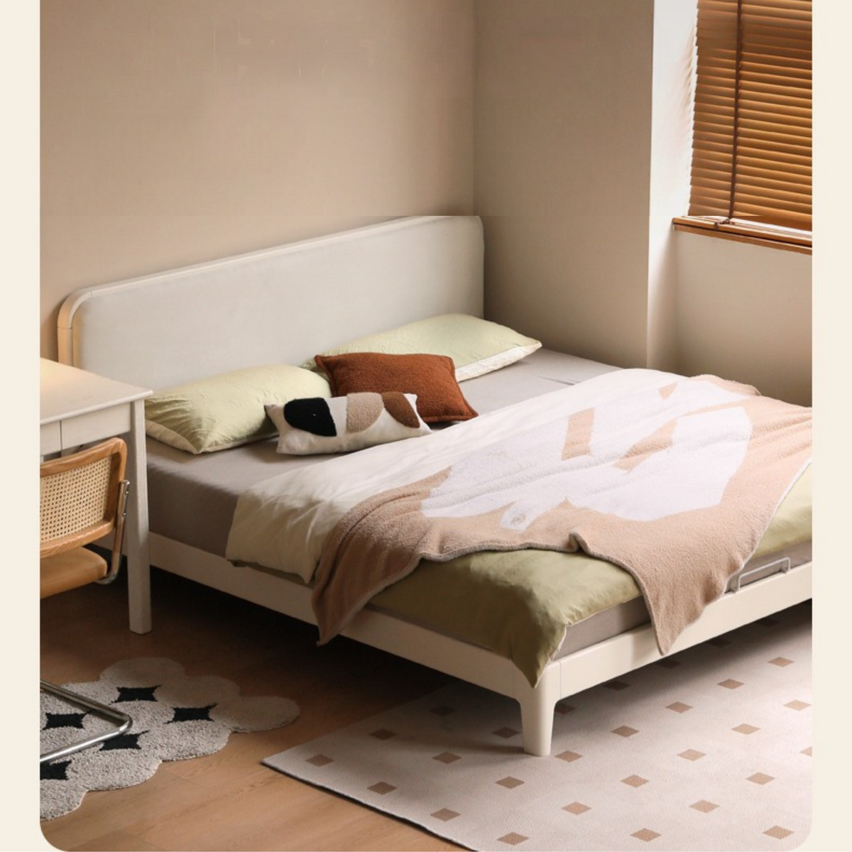 solid wood bed bedroom cream style edge bed modern simple white soft ...
