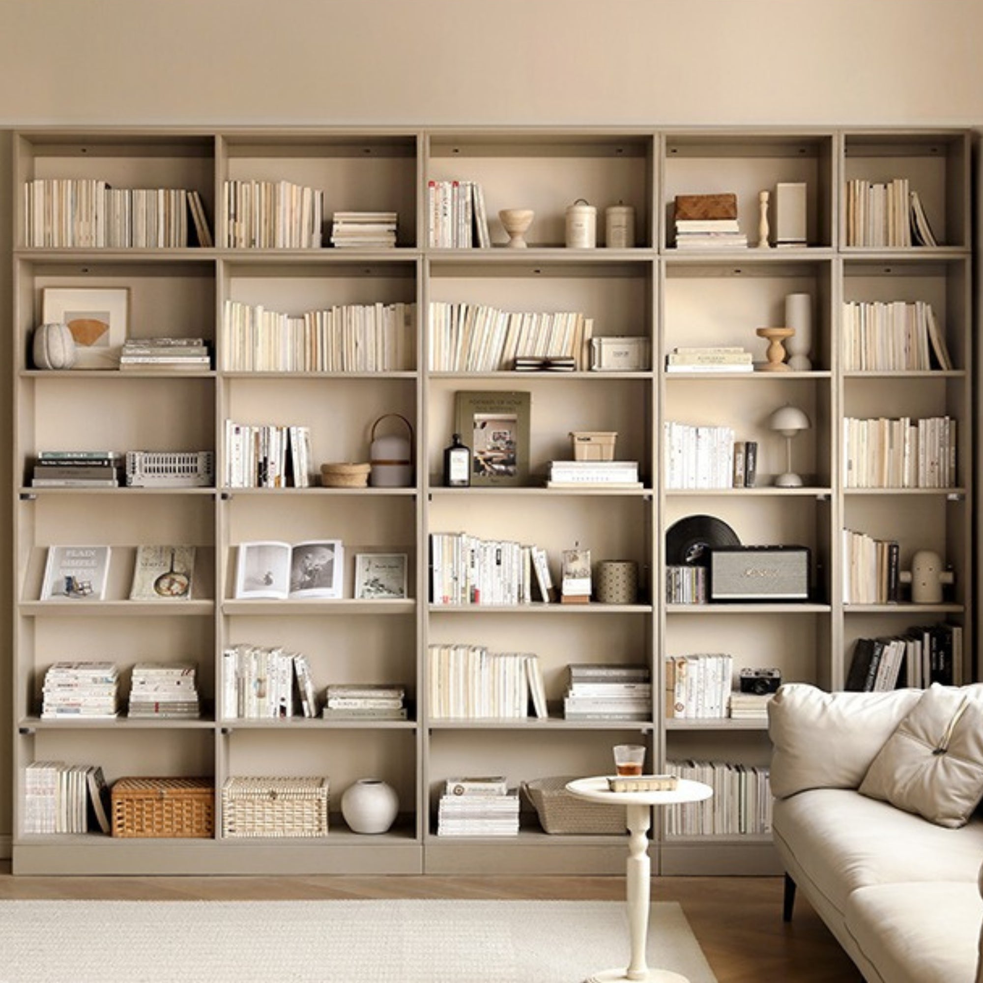 All-solid wood bookcase integrated wall to ceiling oak full wall ...