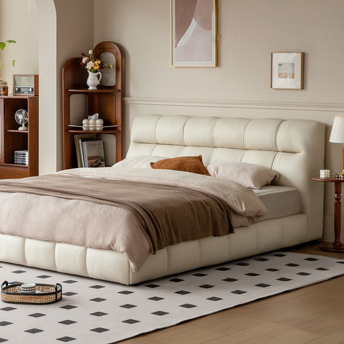 leather bed modern simple master bedroom bed cream wind cloud puff bed ...