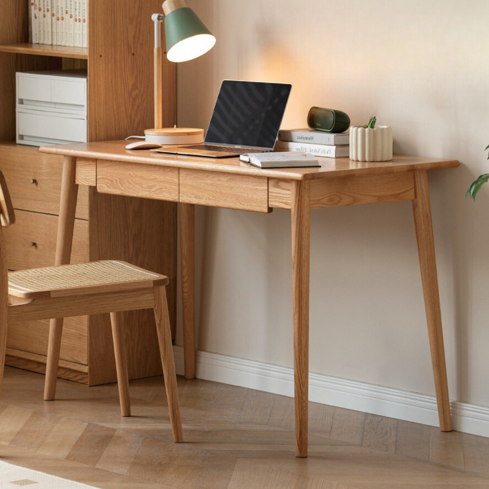 Oak Solid Wood Office Desk Spindle-Shaped Slanted Legs