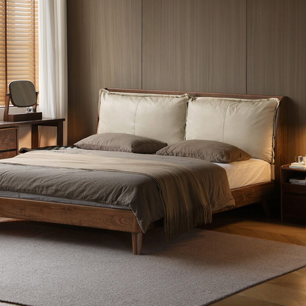 Black Walnut solid wood Leather,Technology cloth Bed