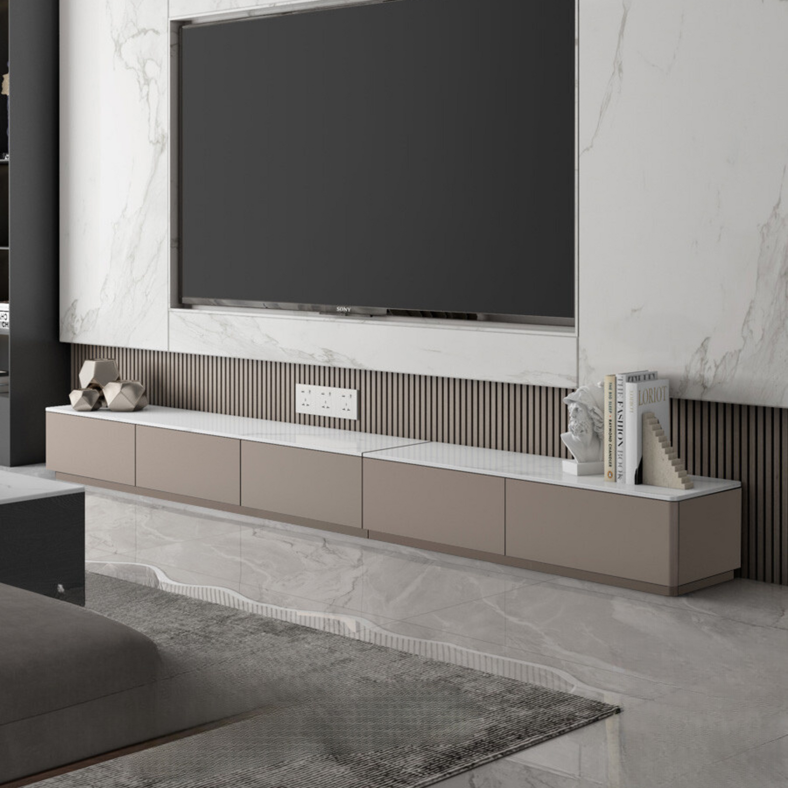 Poplar Solid Wood Rock Slab TV Stand.