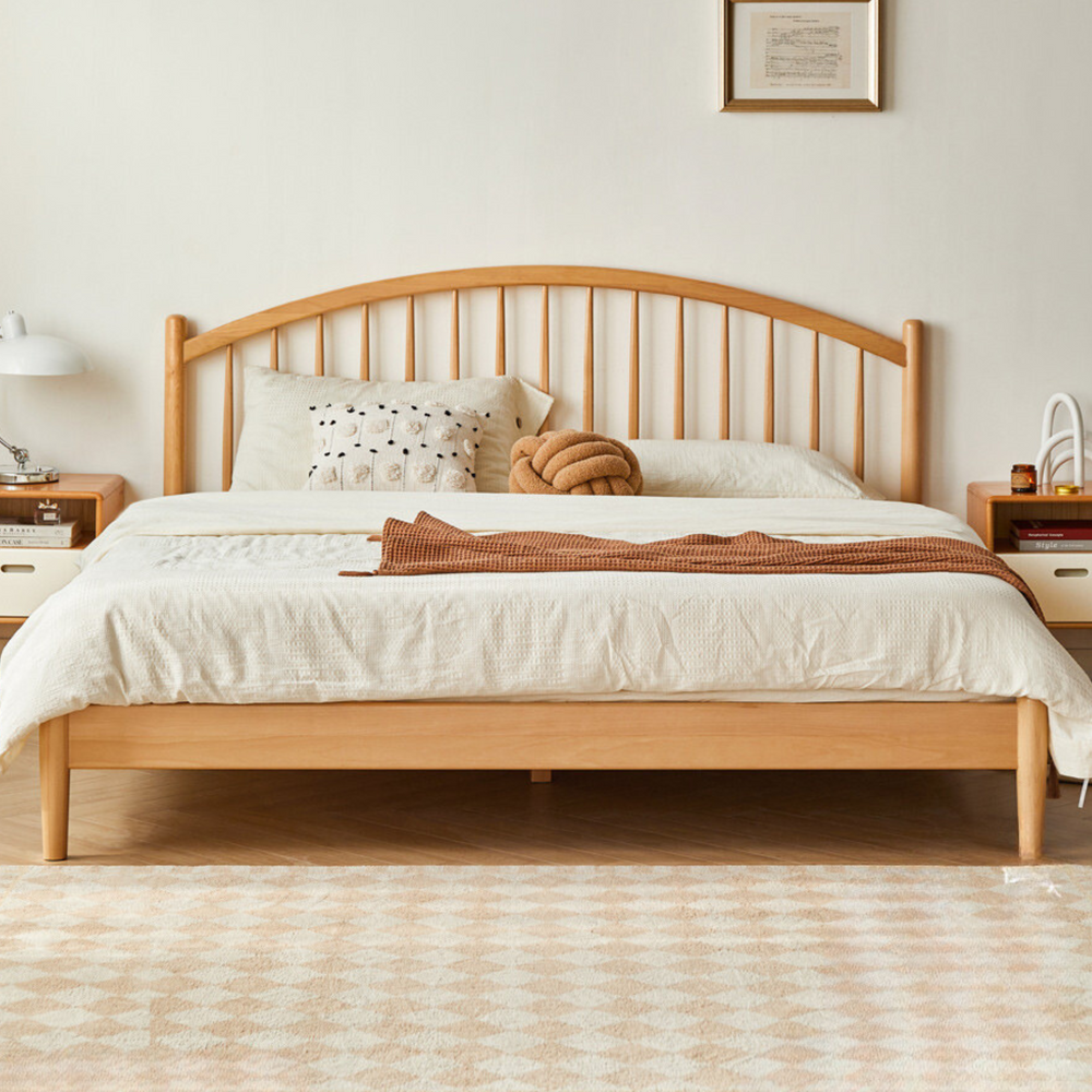 full solid wood bed Nordic bedroom European beech 1.5m small bed modern ...