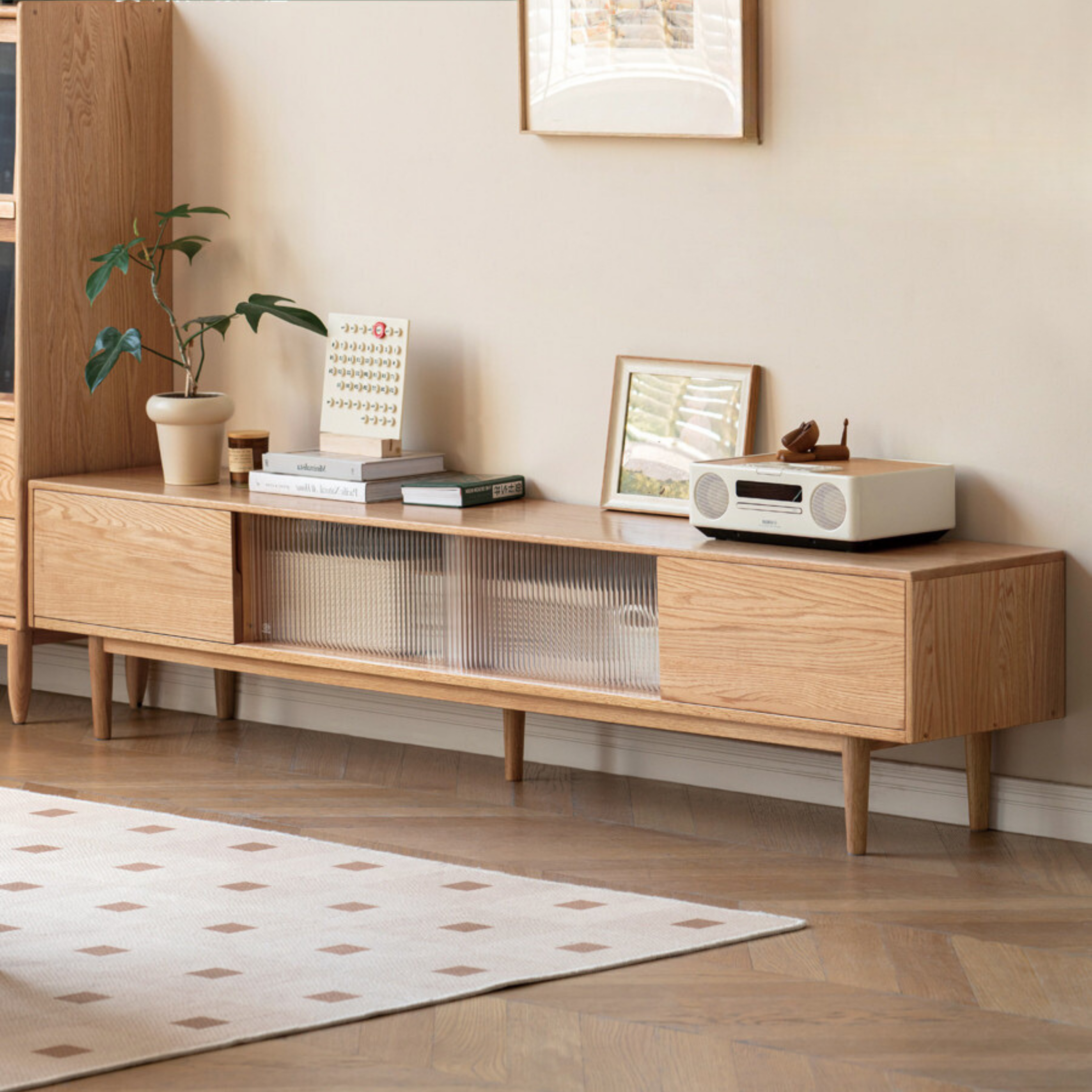 solid wood TV cabinet modern simple small apartment storage cabinet ...