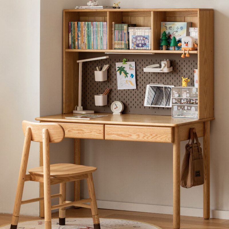 solid wood children's study desk desk bookshelf integrated student desk ...