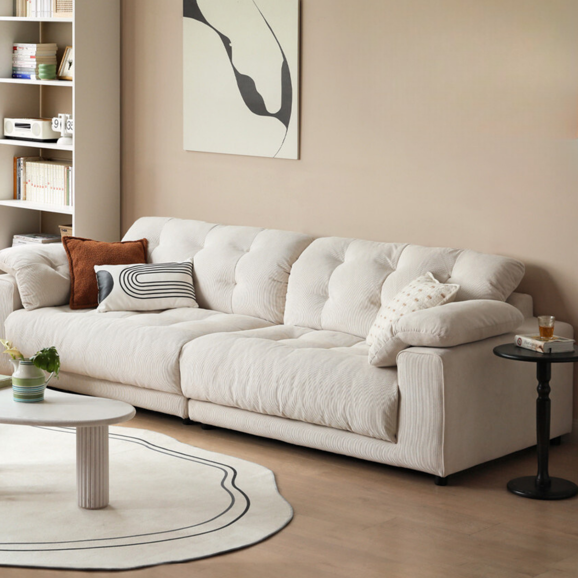 Fabric Sofa Home Cream Style Down Sofa White Living Room Removable and ...