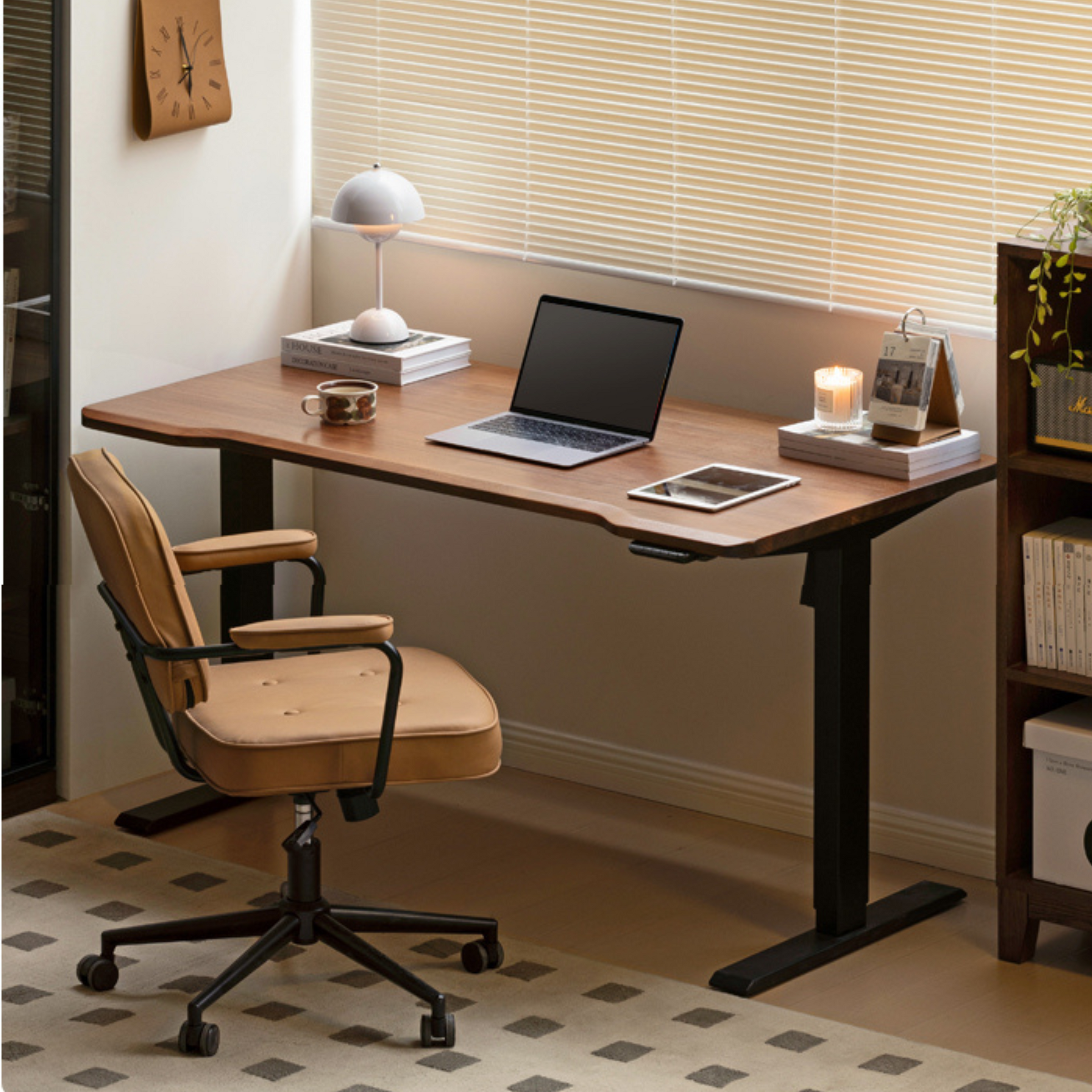 Intelligent Electric Elevating Table Black Walnut Wooden Desk Standing ...