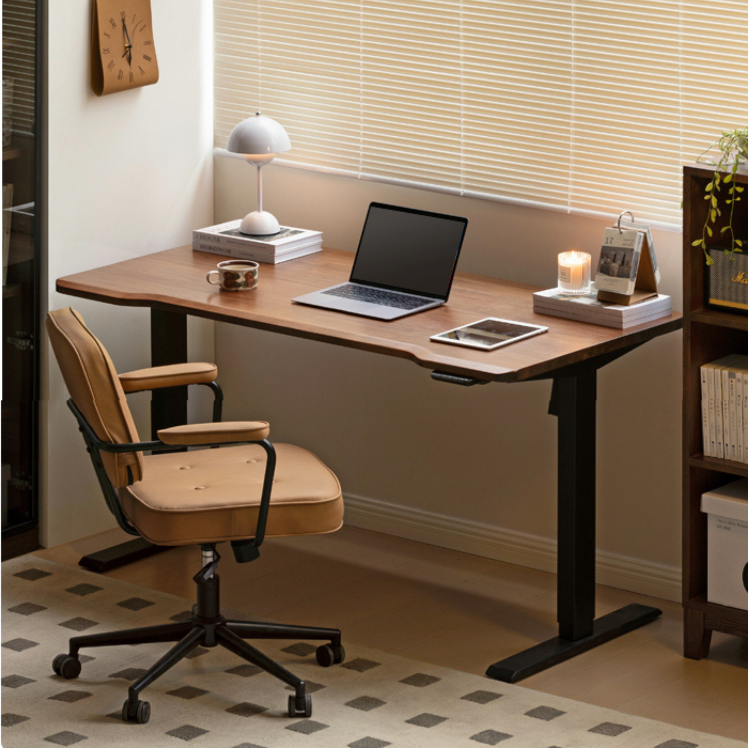 Intelligent Electric Elevating Table Black Walnut Wooden Desk Standing ...