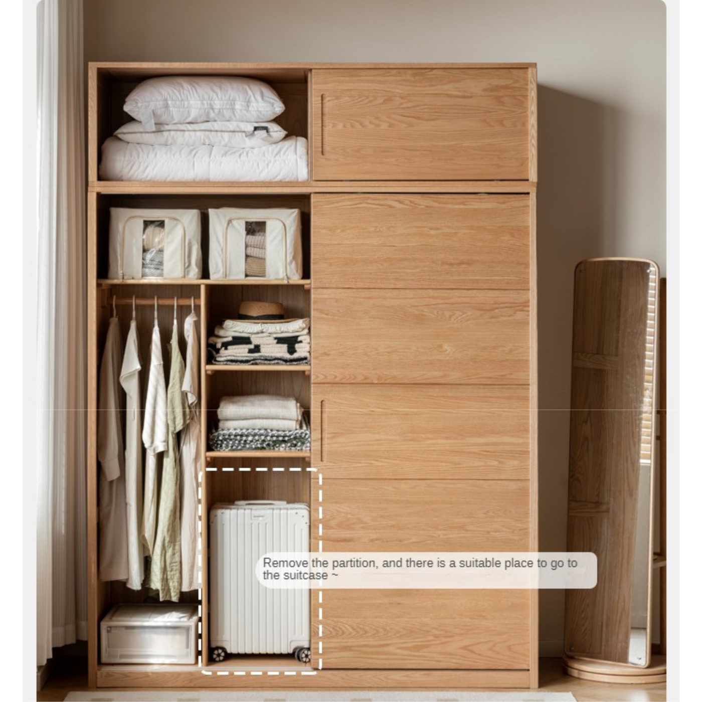 Solid wood sliding door wardrobe, household bedroom storage cabinet ...