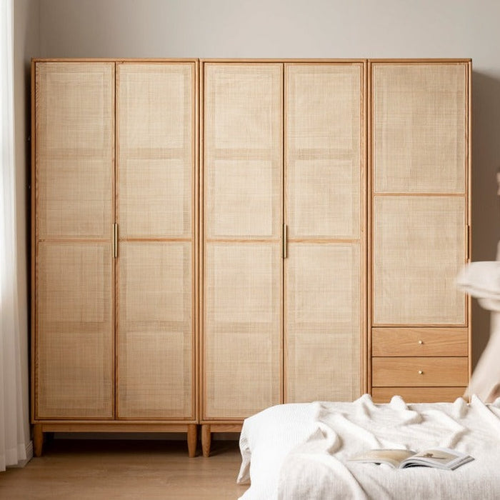 solid wood rattan wardrobe simple household oak combination wardrobe ...