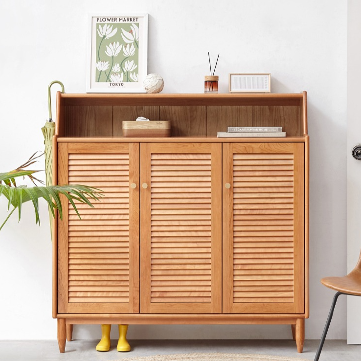 solid wood shoe cabinet home door cherry wood entrance cabinet shutter ...