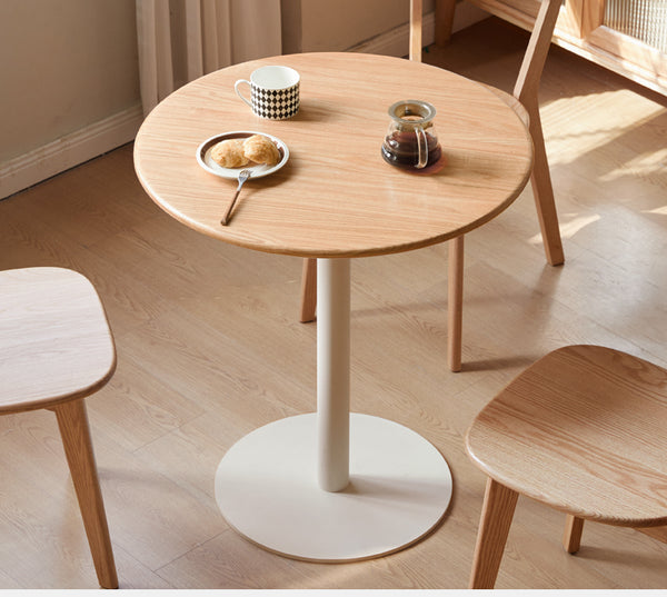 Solid wood dining table simple oak round table home small apartment ...