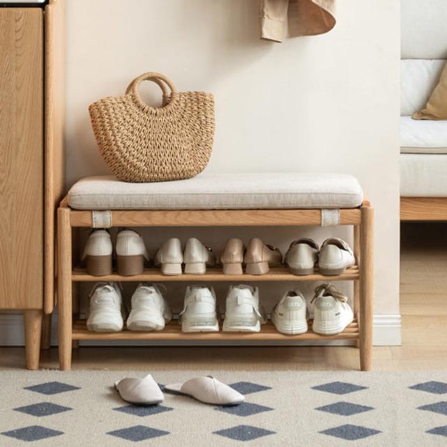 Oak Solid Wood, Solid Rubberwood Modern Shoe Changing Stool