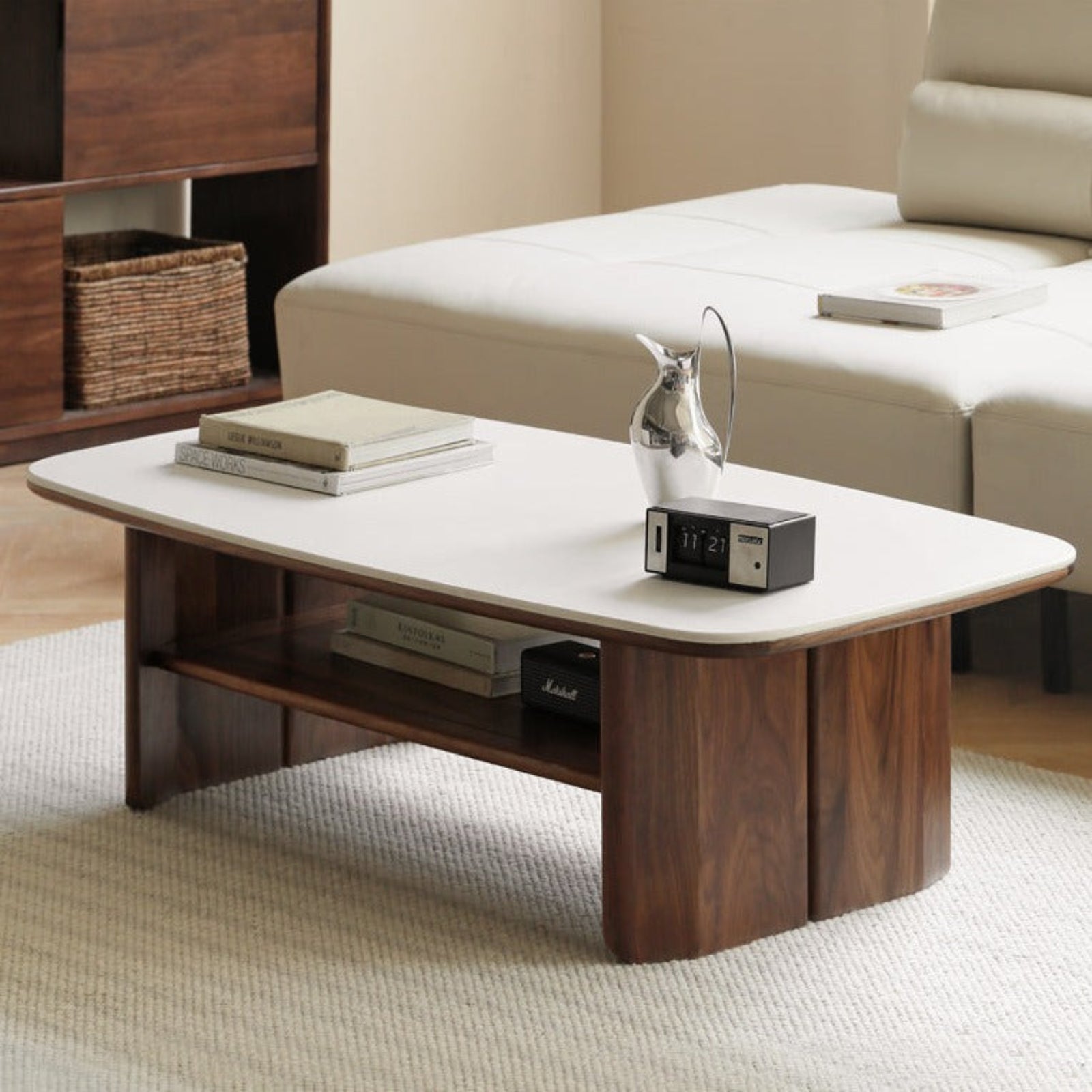 Pure Solid Wood Rock Plate Tea Table Simple Modern Living Room Black ...