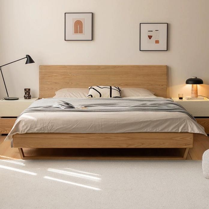 Solid Wood Bed Nordic Simple Bedroom Suspended Bed Log Style Ash Wood ...