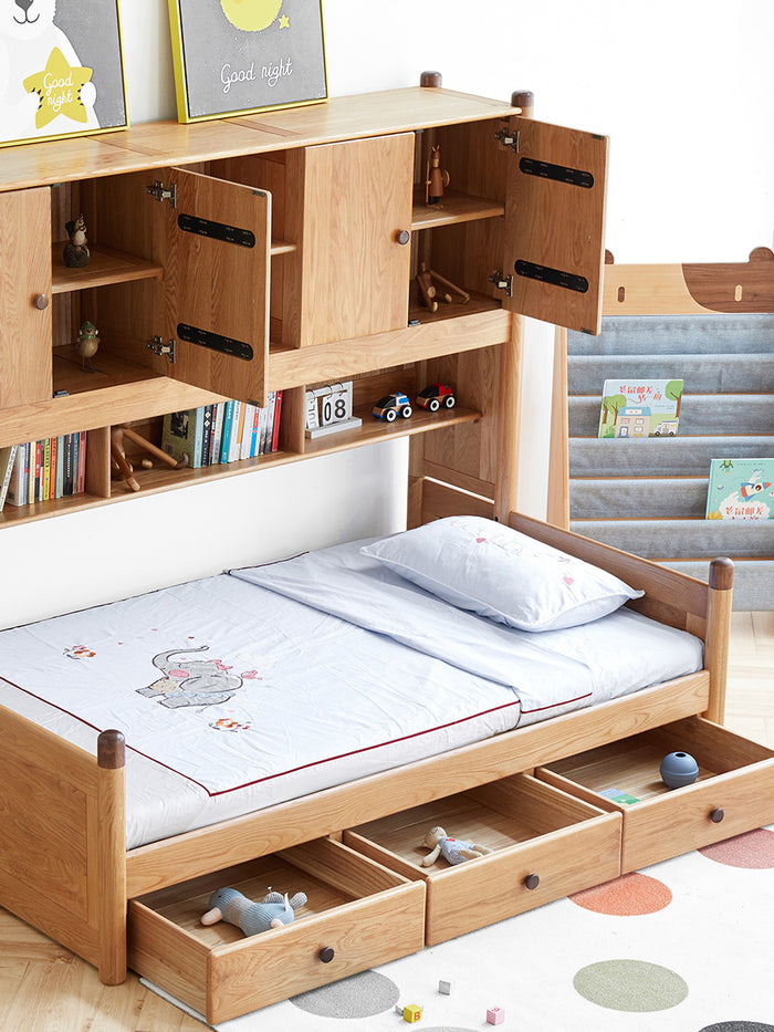 Multi-function bed with storage oak solid wood-