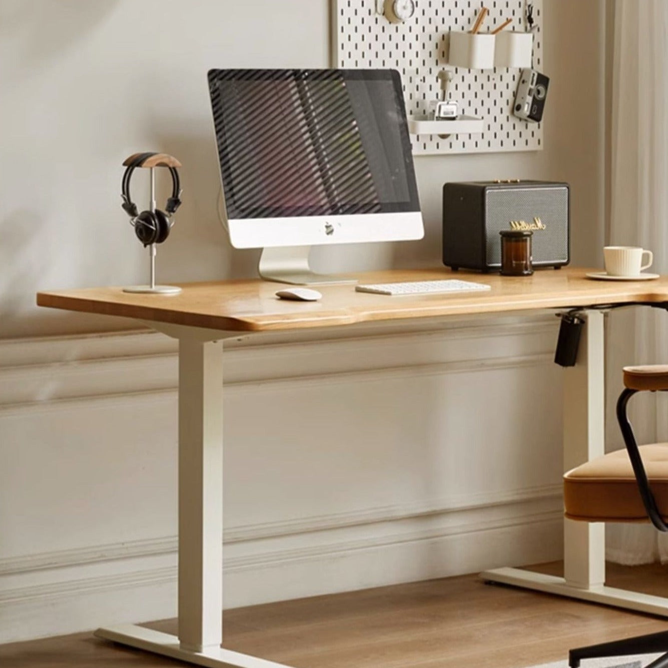 electric lift table modern minimalist solid wood desk home computer ...