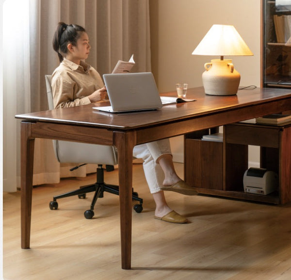 Nordic solid wood desk double desk study workbench black walnut long ...